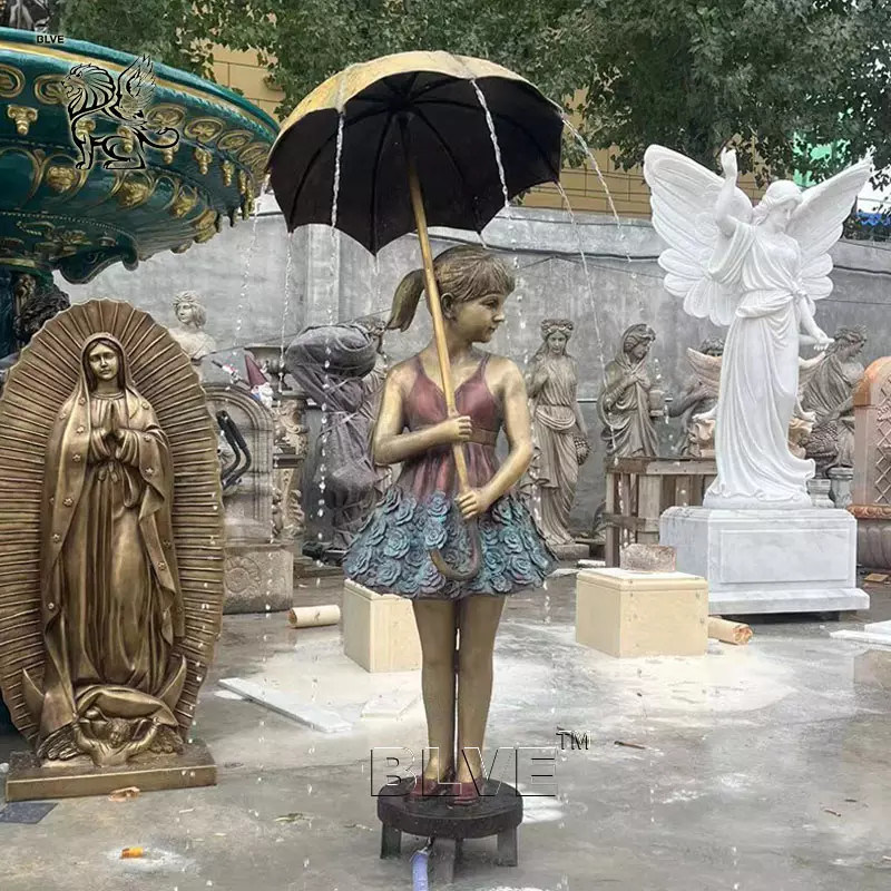 Bronze Umbrella Girl Statues Garden Water Fountain Life Size Beautifu ...
