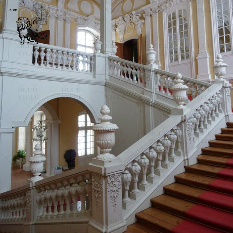 White Marble Stair Railing Designs Stone Staircase Column Baluster ...