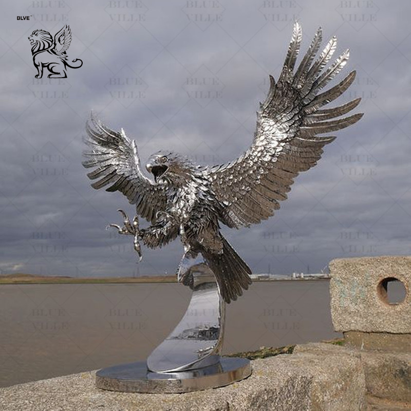 Stainless Steel Eagle Statue Large Metal Falcon Animal Sculpture Modern ...