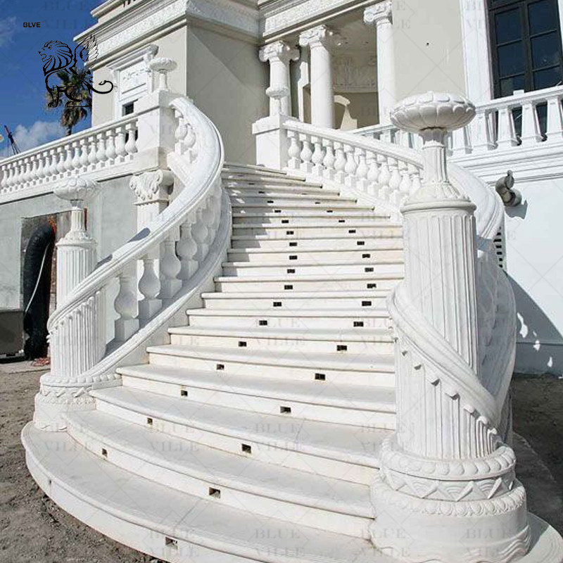 White Marble Stair Balusters Handrail Luxury Spiral French Balcony ...