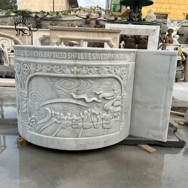 Marble Holy Water Font Baptism Natural Stone Religious Saint Baptismal ...