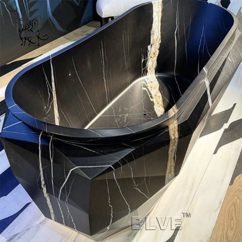 Nero Marquina Marble Bathtub Luxury Geometric Black Stone Bathroom Tub ...