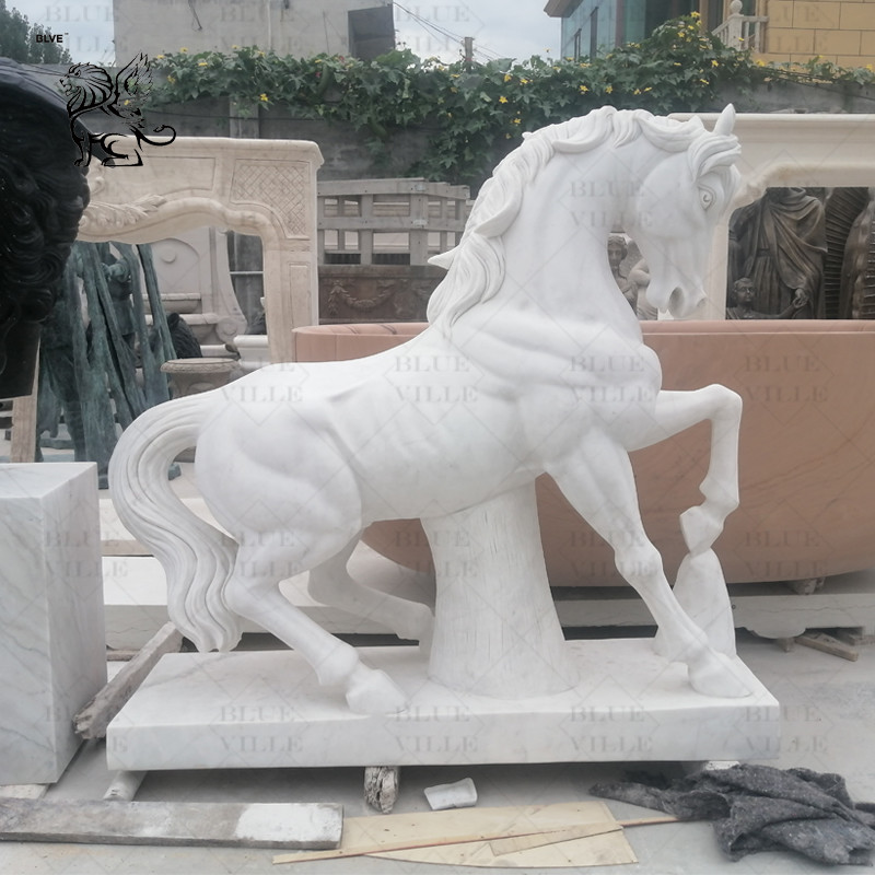 Marble Horse Statue White Stone Carvings Life Size Animal Sculptures ...