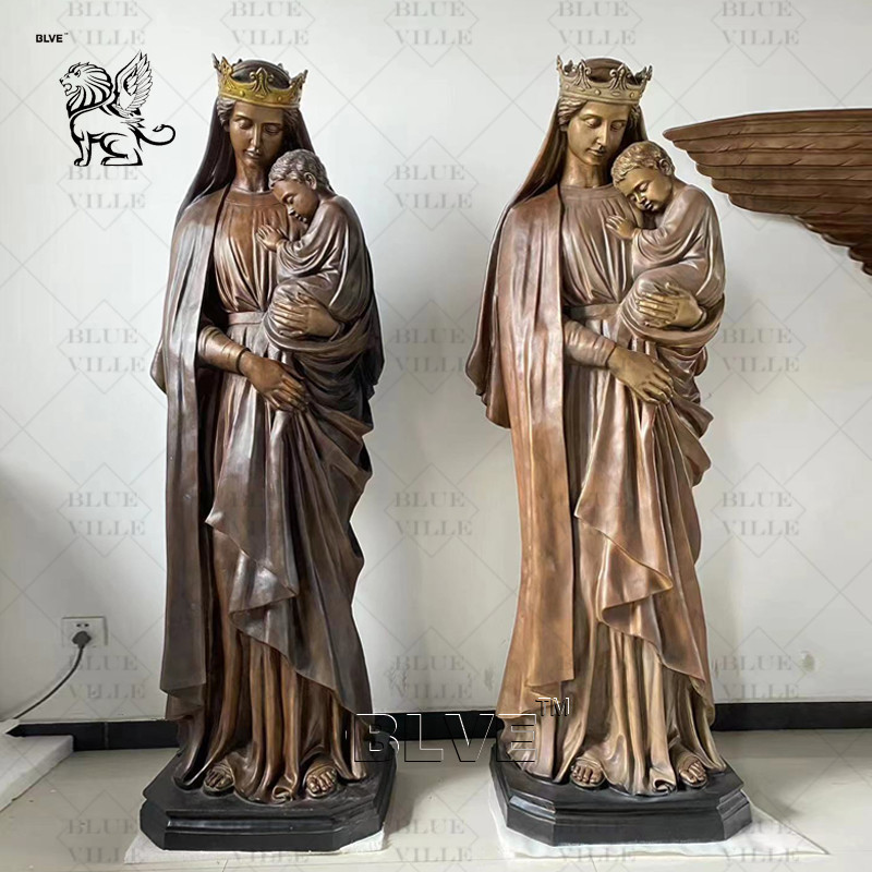 Bronze Religious Virgin Mary Statue Holding Child Life Size Queen Metal ...