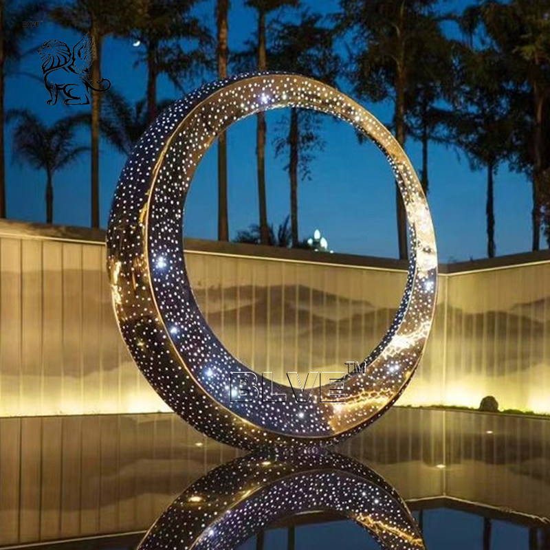 Stainless Steel Metal Moon Sculpture Metal Garden Art Lighting Statue ...